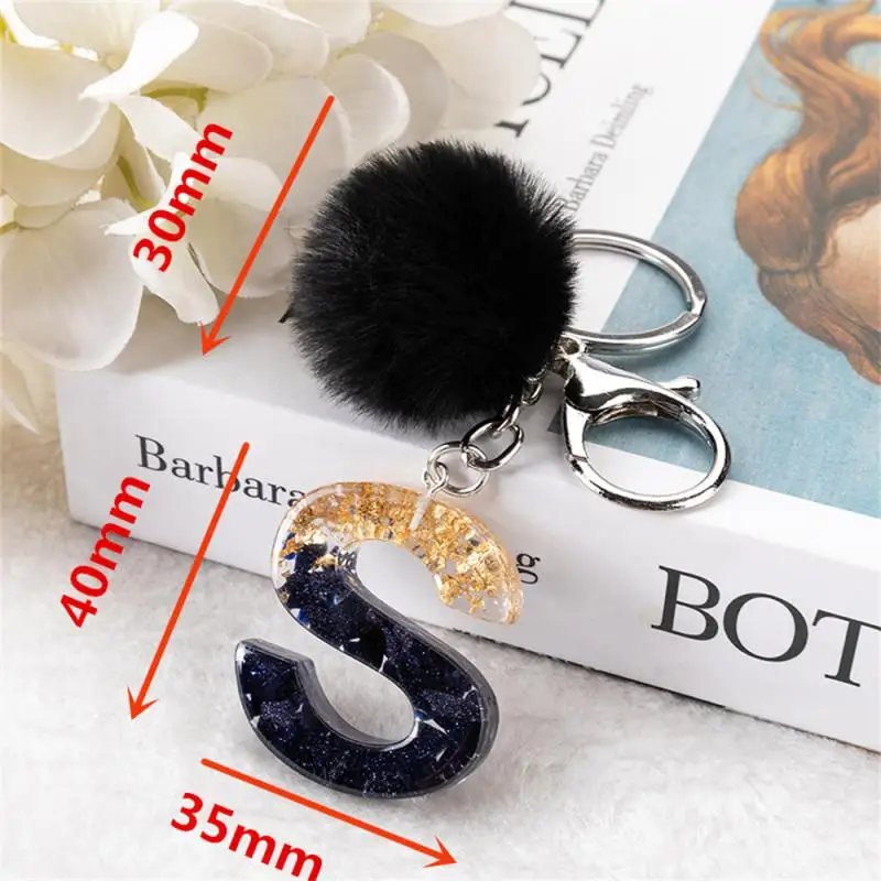 5PC-Black-Pompom-Letter-Keychain-English-Alphabet-Keyring-Glitter ...