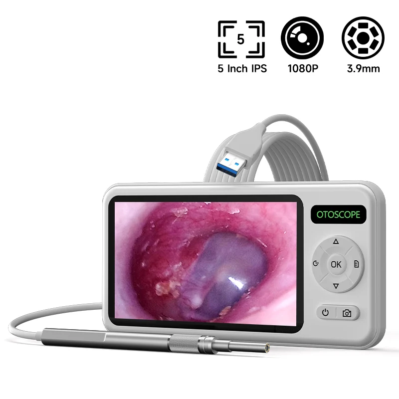 Visual Ear Camera 5'' IPS Screen HD1080P 3.9MM Digital Ear Sticks USB ...