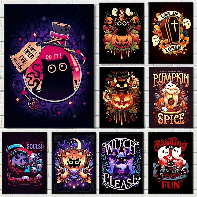 Funny-Creepy-Cute-Spooky-Halloween-Wall-Decoration-Pumpkin-Black-Cat ...