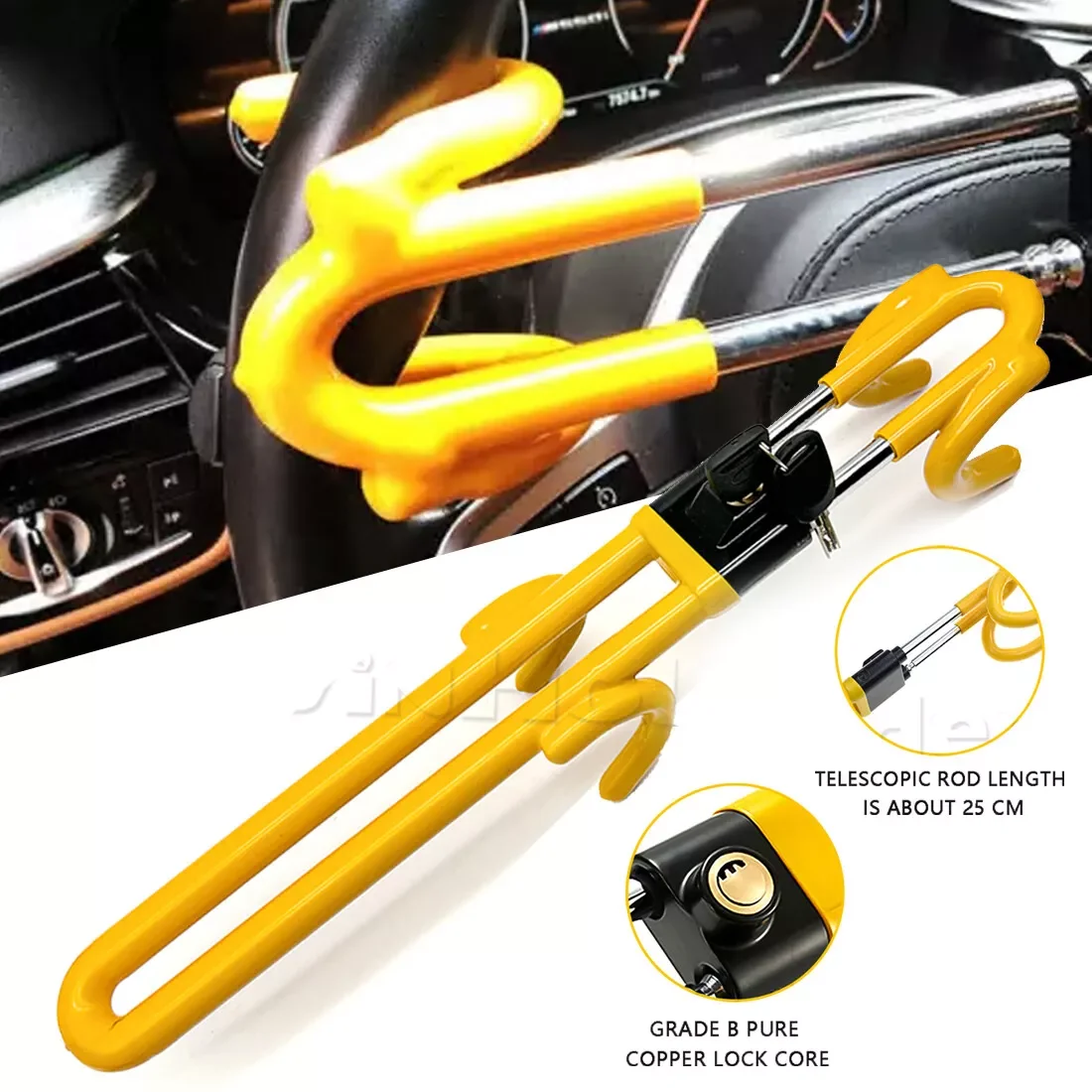 Steering Wheel Lock Anti-Theft Heavy Duty Secure Car Device, Adjustable ...