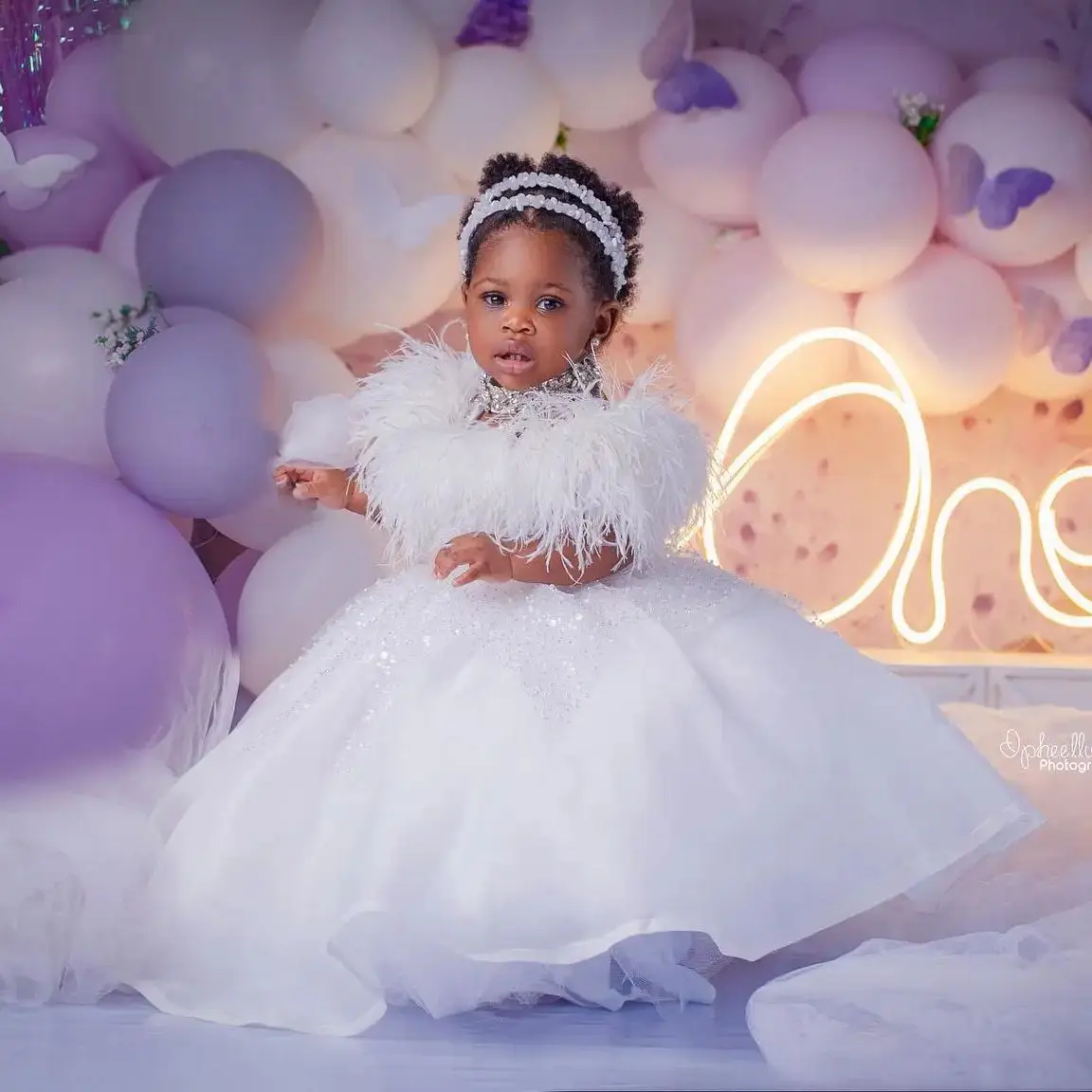 White-Beading-Flower-Girls-Dresses-for-Wedding-Customized-Feather-Girl ...