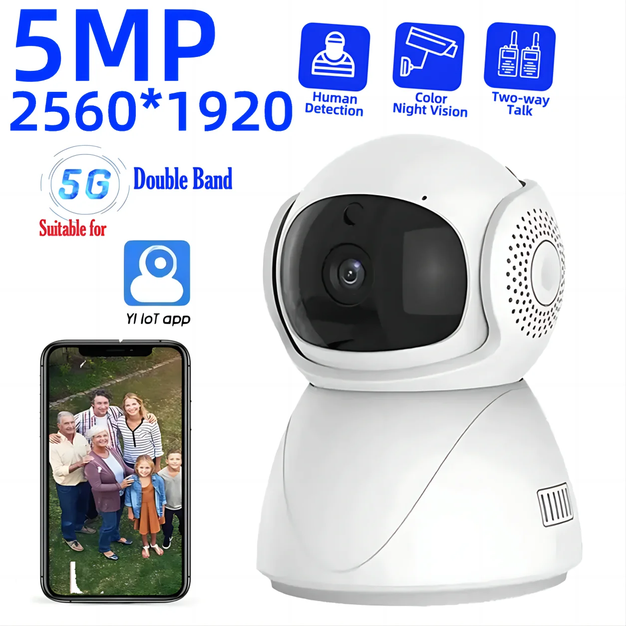 5G YI IoT WiFi Smart IP Camera 2MP/5MP AI Human Detect Color Night ...