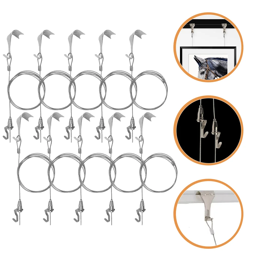 10-Sets-Wall-Hanging-Steel-Wire-Picture-Rail-Hook-Photo-Frame-Wires ...