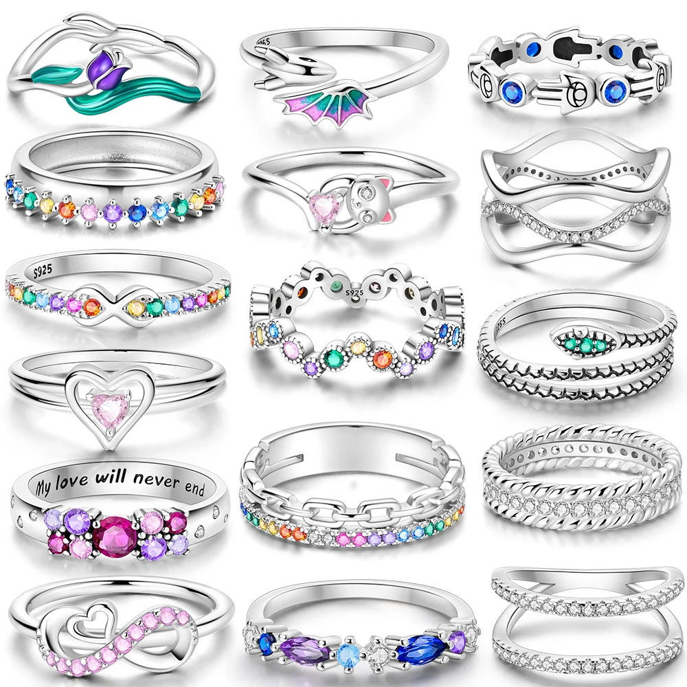 925 Sterling Silver Rabbits Snakes Ring Original Design Colored Zircon ...