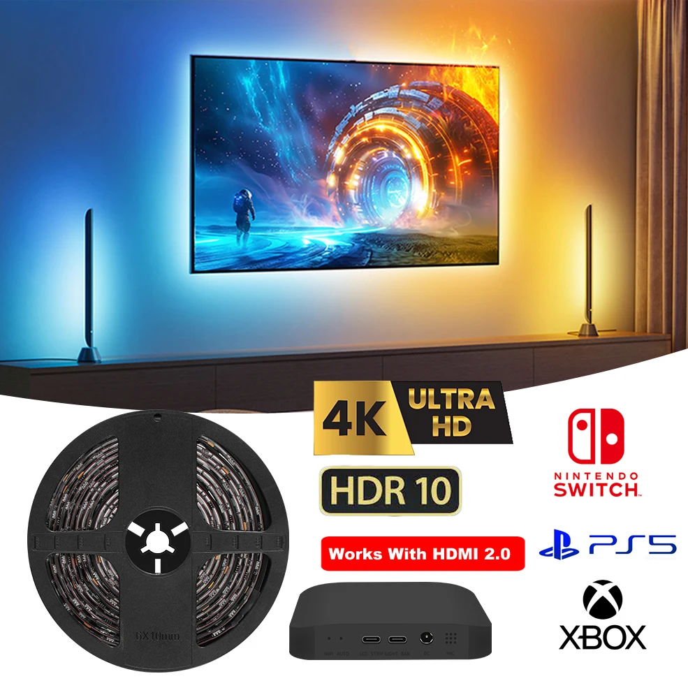 4K-Smart-Ambient-TV-Lighting-Immersion-HDMI-2-0-Sync-Box-LED-Strip ...