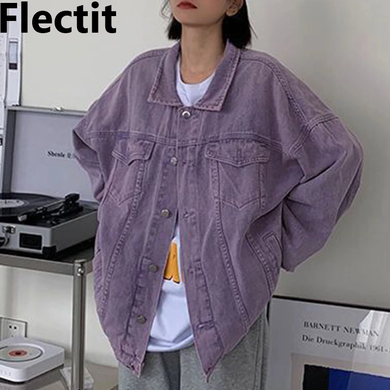 Flectit Street Style Women Denim Jacket Ultra Violet Oversize ...
