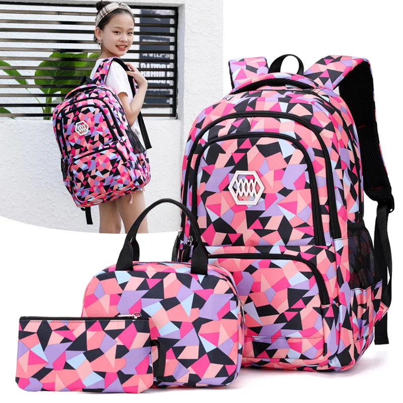 3Pcs-Colorful-Children-Backpack-Geometric-Girls-School-Backpacks-Korean ...