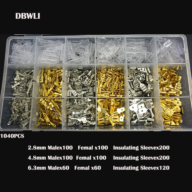 1040/320/300pcs 2.2/2.8/4.8/6.3mm Female Male Spade Crimp Terminals ...
