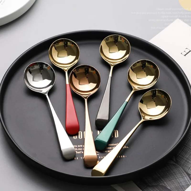 5Colors High Quality 1pcs Elegant Coffee Spoons Stainless Steel Dessert ...