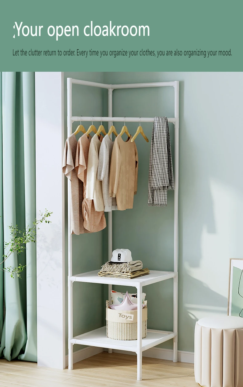 Corner Triangle Coat Rack with Shoe Storage Hooks Metal Assembled Coat ...