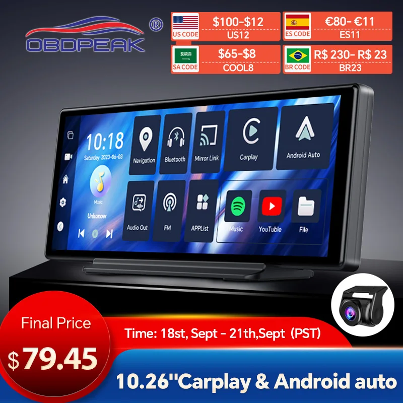 T30 10.26 AI Screen Dash Cam Android 12 System Carplay Android AUTO 5G ...