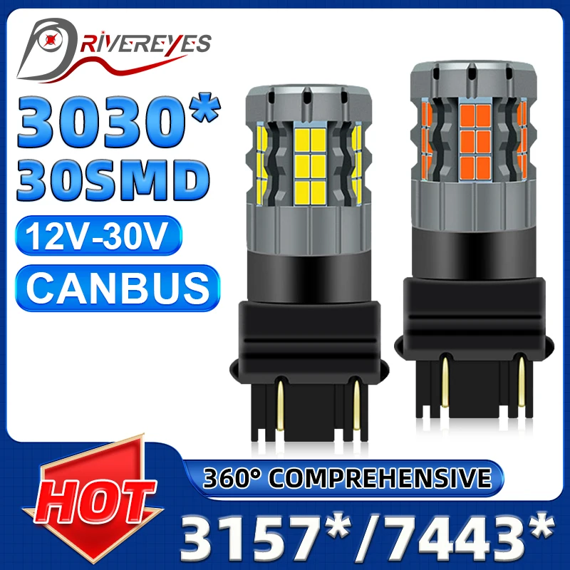 2x-Car-Signal-Lamp-3157-Led-Bulb-3030-30SMD-T20-7443-Led-W21W-W21-5W ...