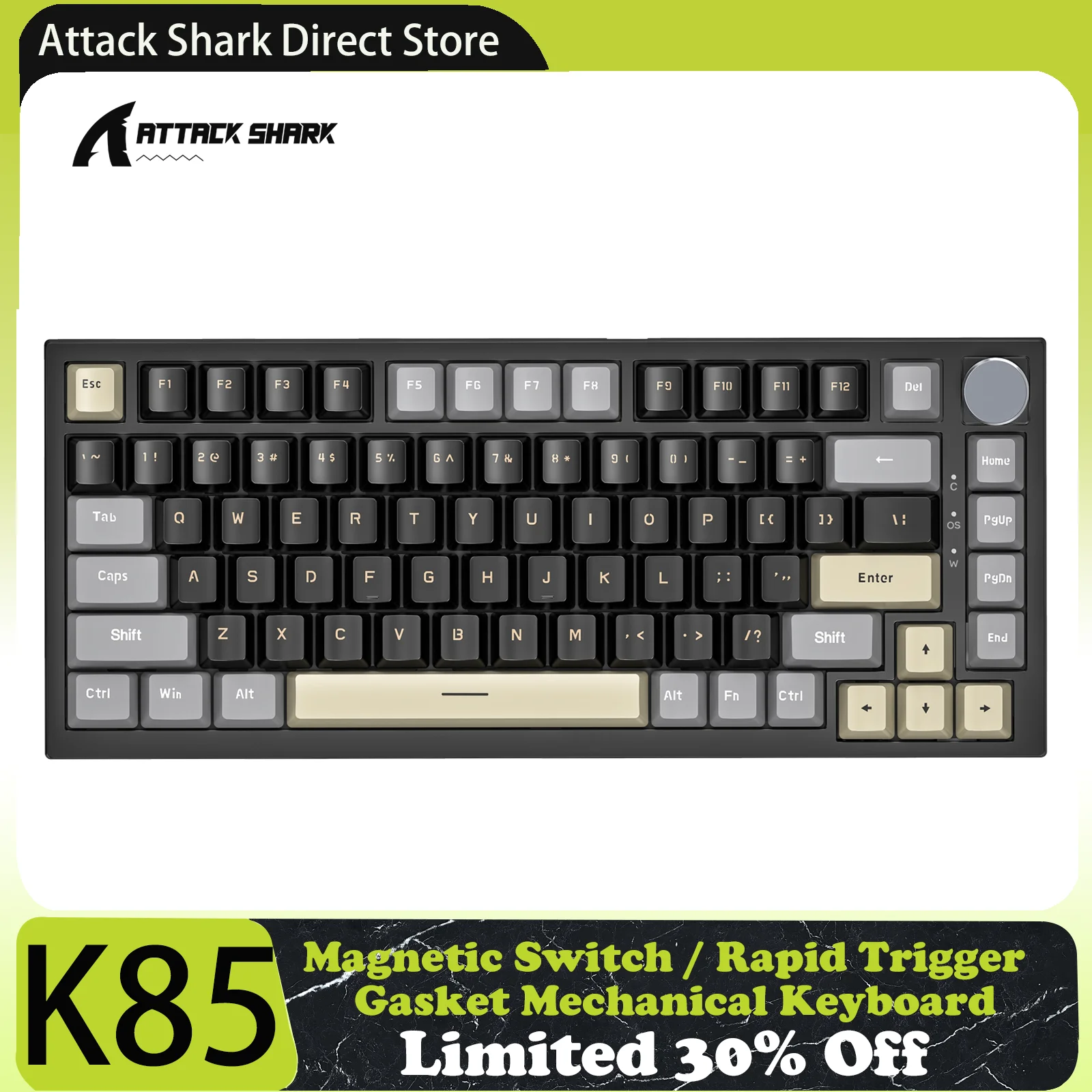 Attack-Shark-K85-Rapid-Trigger-Mechanical-Gaming-Keyboard-with-Knob-Magnetic-Switch-Adjustable ...