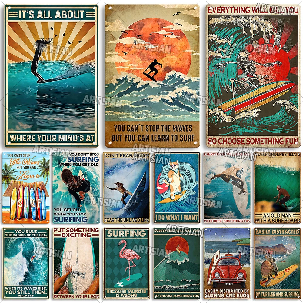 Artisian Surfing Metal Plaque Sport Tin Sign Ocean Decorative Plate ...