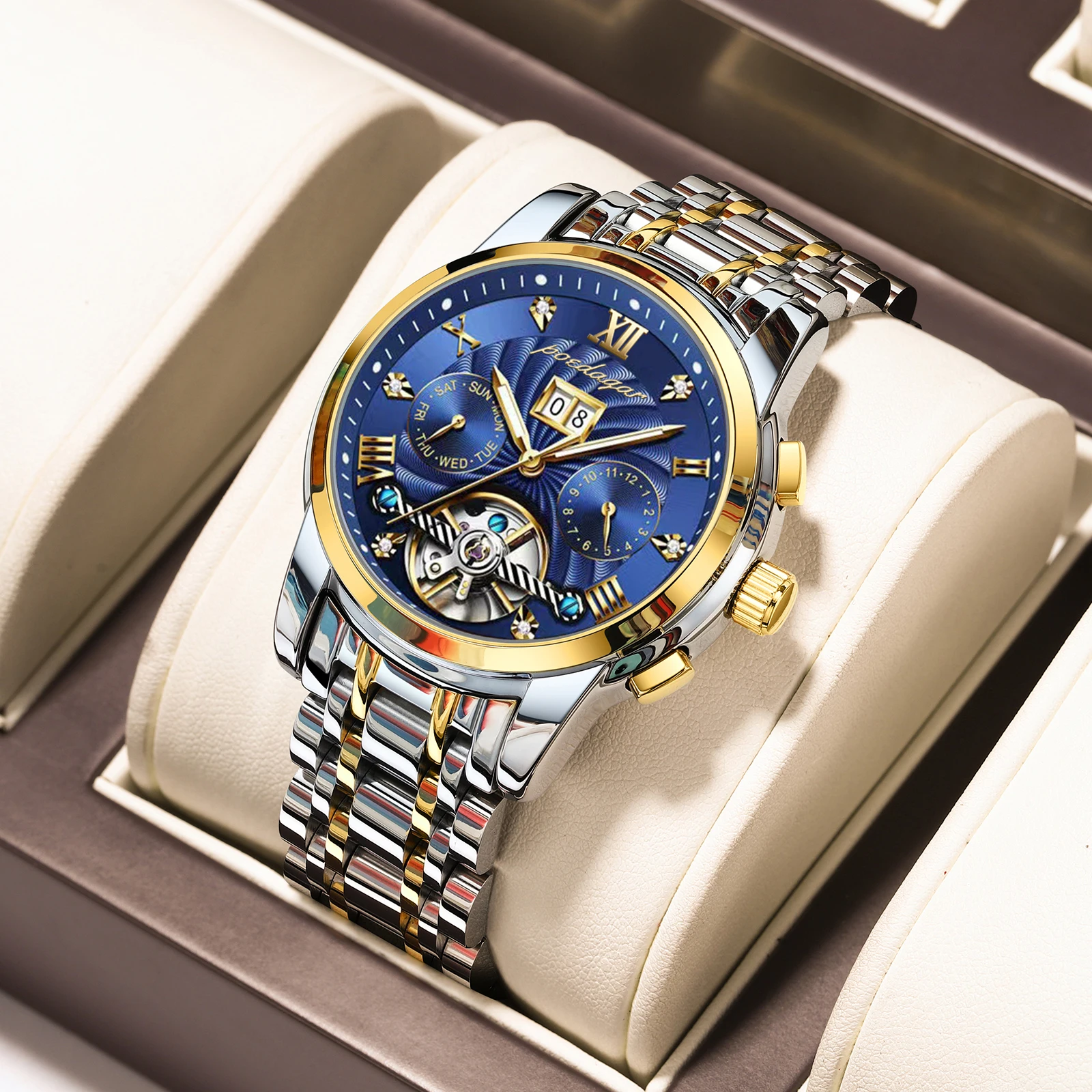 POEDAGAR Automatic Mechanical Tourbillon Business Wristwatch Luxury ...