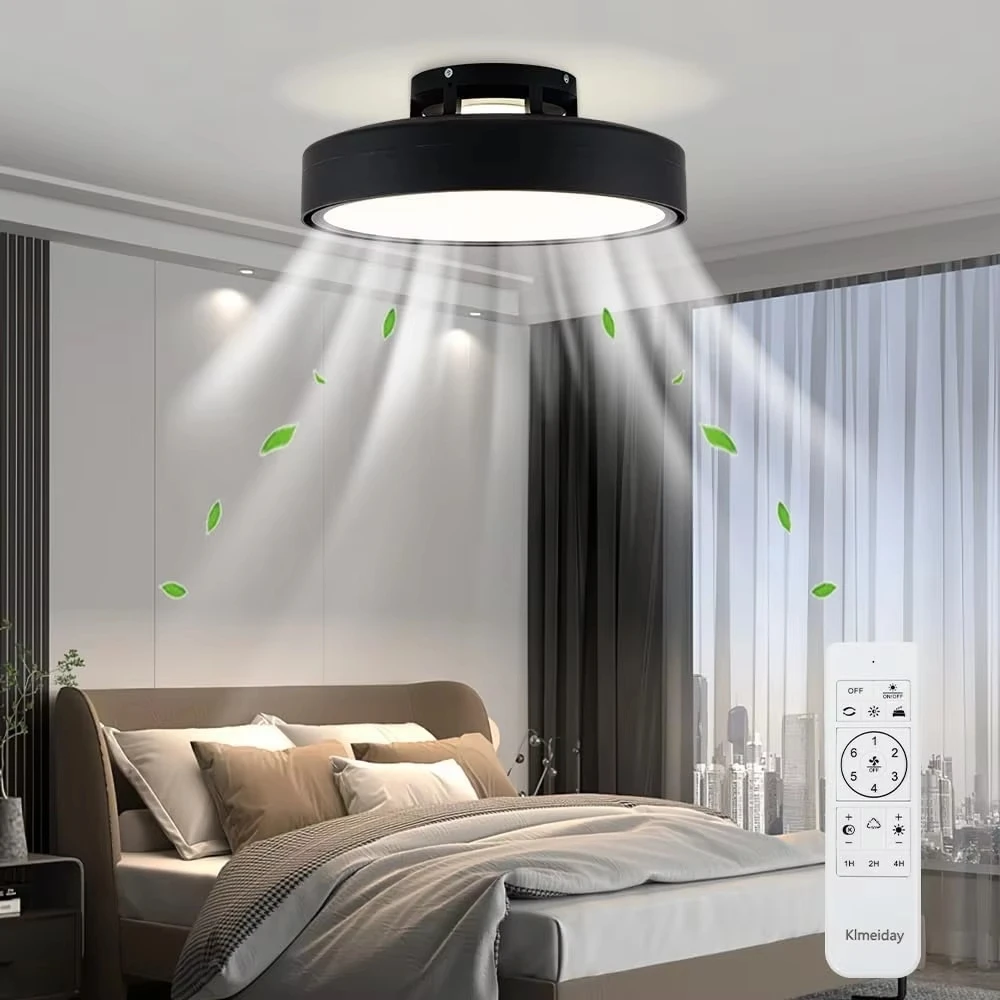 Modern Bladeless Ceiling Fan With Light For Bedroom Round 50Cm Vaneless ...
