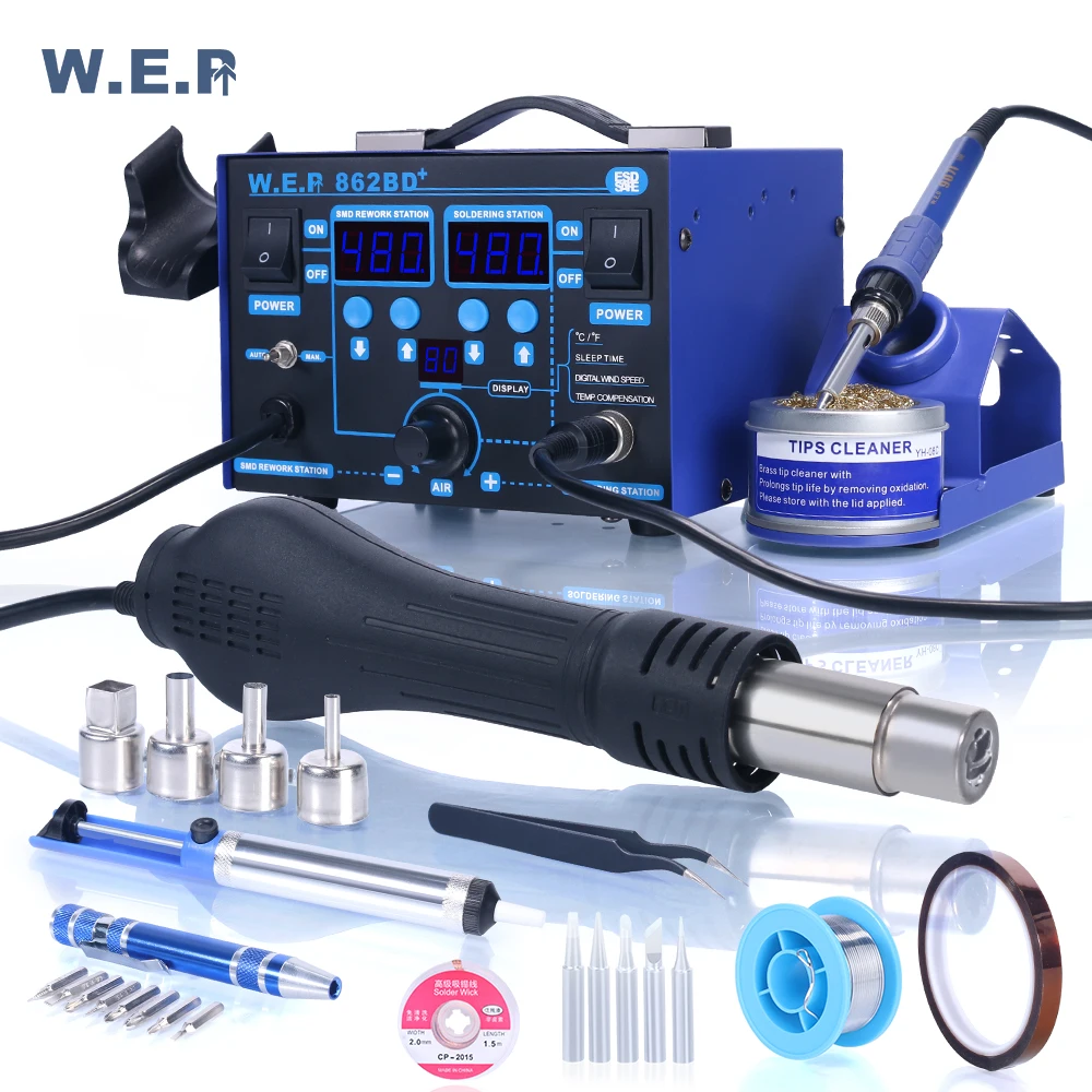 Wep 862bd+ Digital Ajustable Soldering Iron Hot Air Soldering Station ...