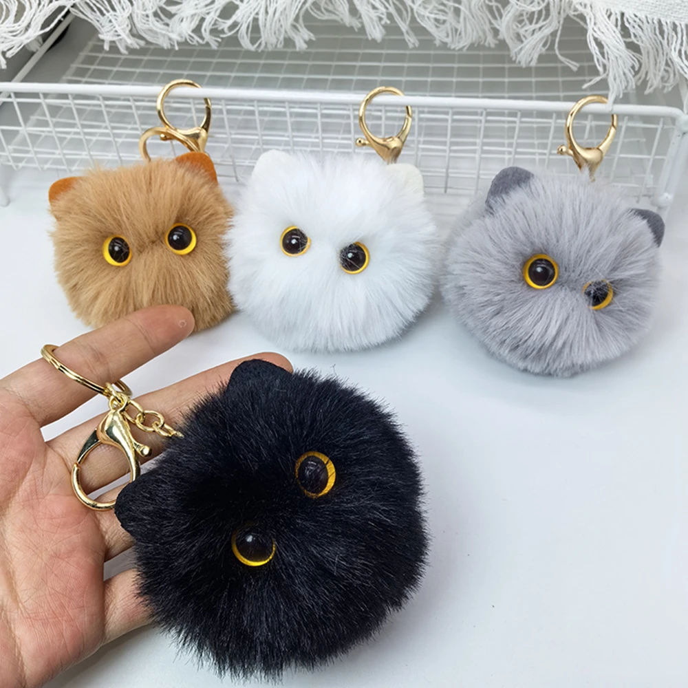 4 Colors Puffy Hairy Cat Keychain Plush Cartoon Doll Toy Pendant Bag ...