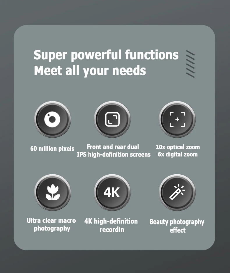 C23 4K Telescopic Lens High-Definition Dual Screen Digital Camera 16x ...