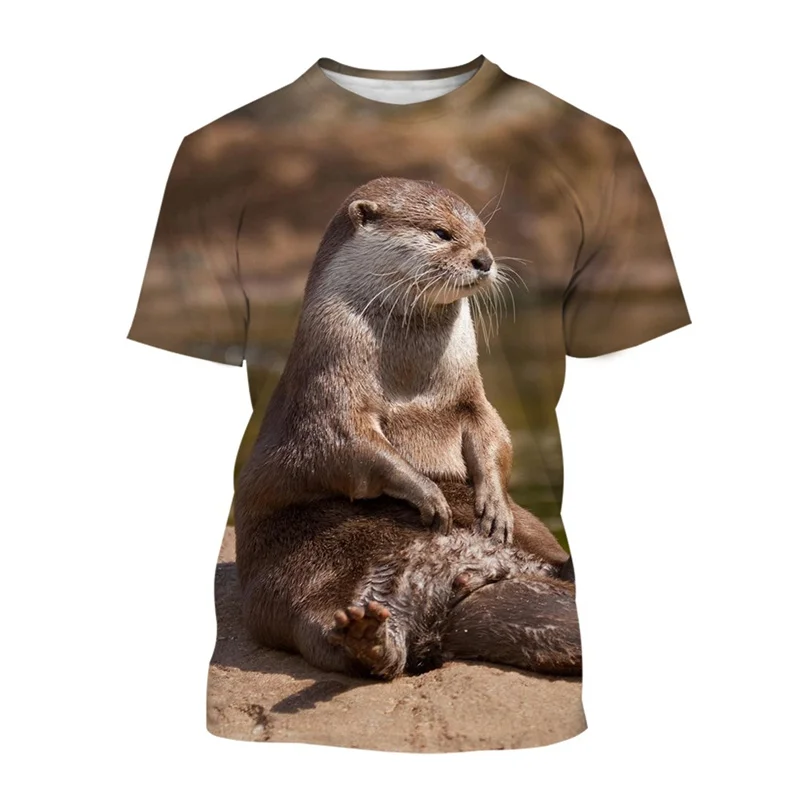 Popular 3D Printing Animal Otter T Shirt Summer Men's Casual Round Neck ...