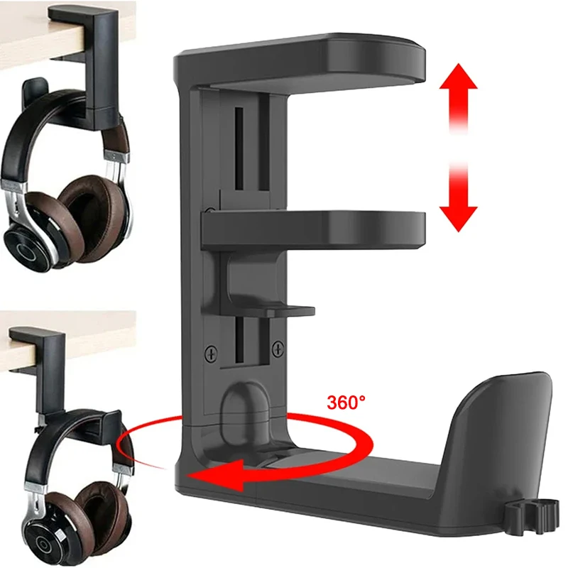 Under Desk Headphone Stand 360° Rotating Clip-on Supports Earphones ...