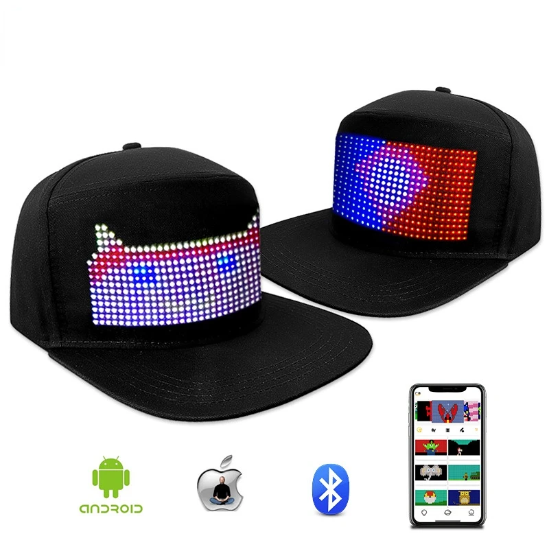 LED-Lighting-Hat-Smart-Bluetooth-Control-Screen-Hat-Multi-language ...