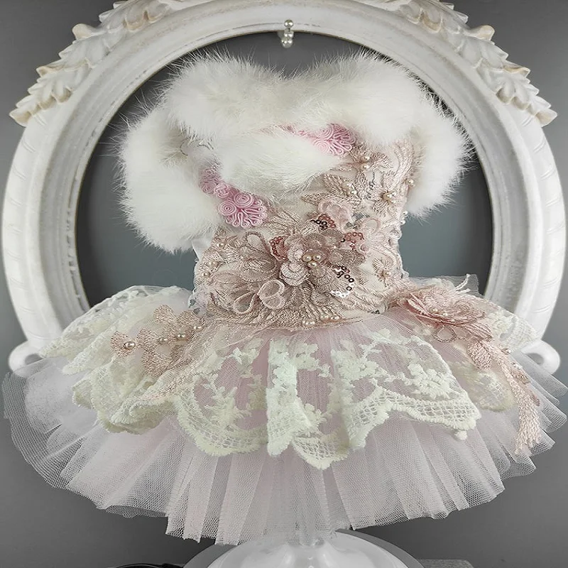 Handmade Vintage Design Dog Clothes Pet Coat Dress Satin Embroidery 3D ...