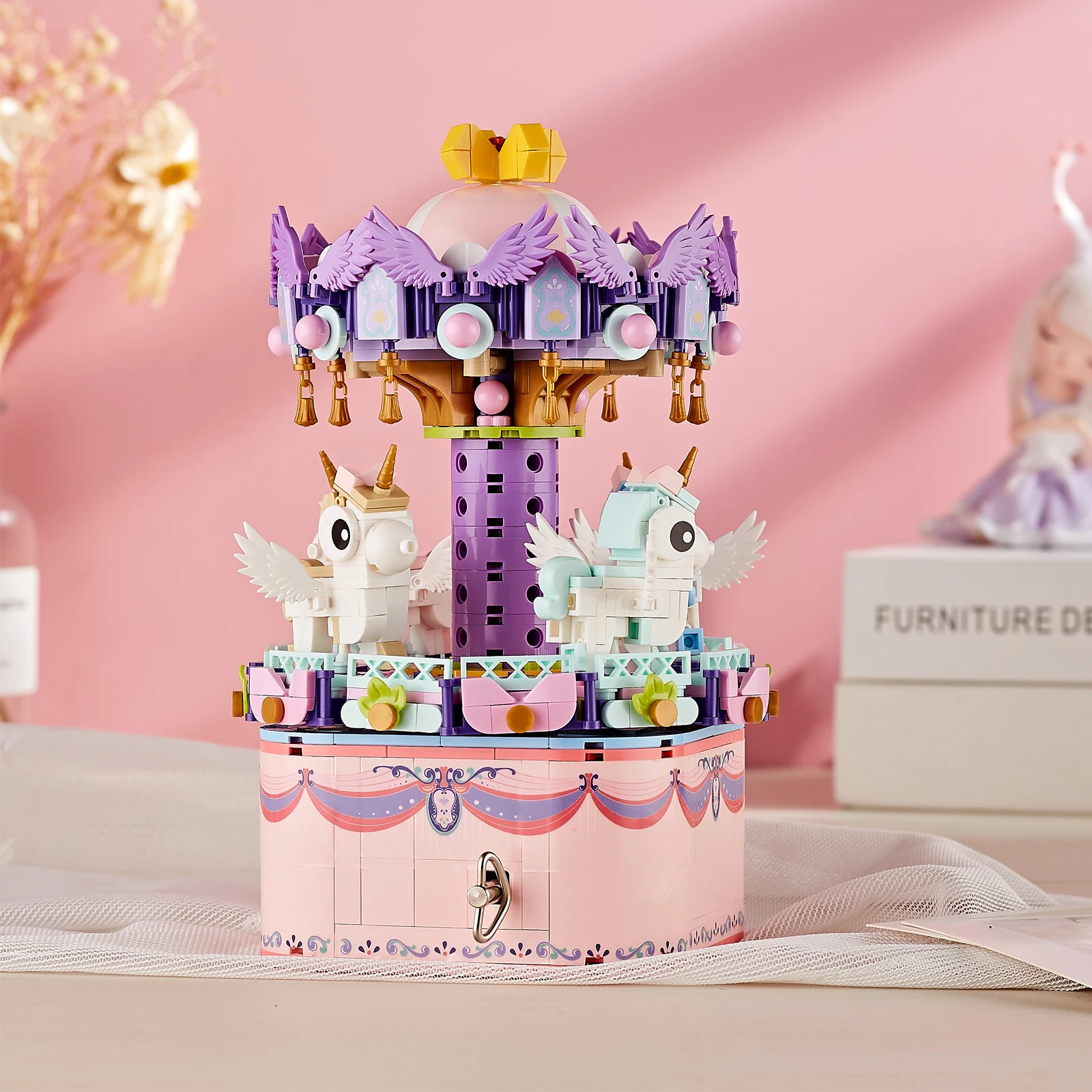 874pcs Micro Mini Blocks Ferris Wheel Carousel Music Box Building Block ...