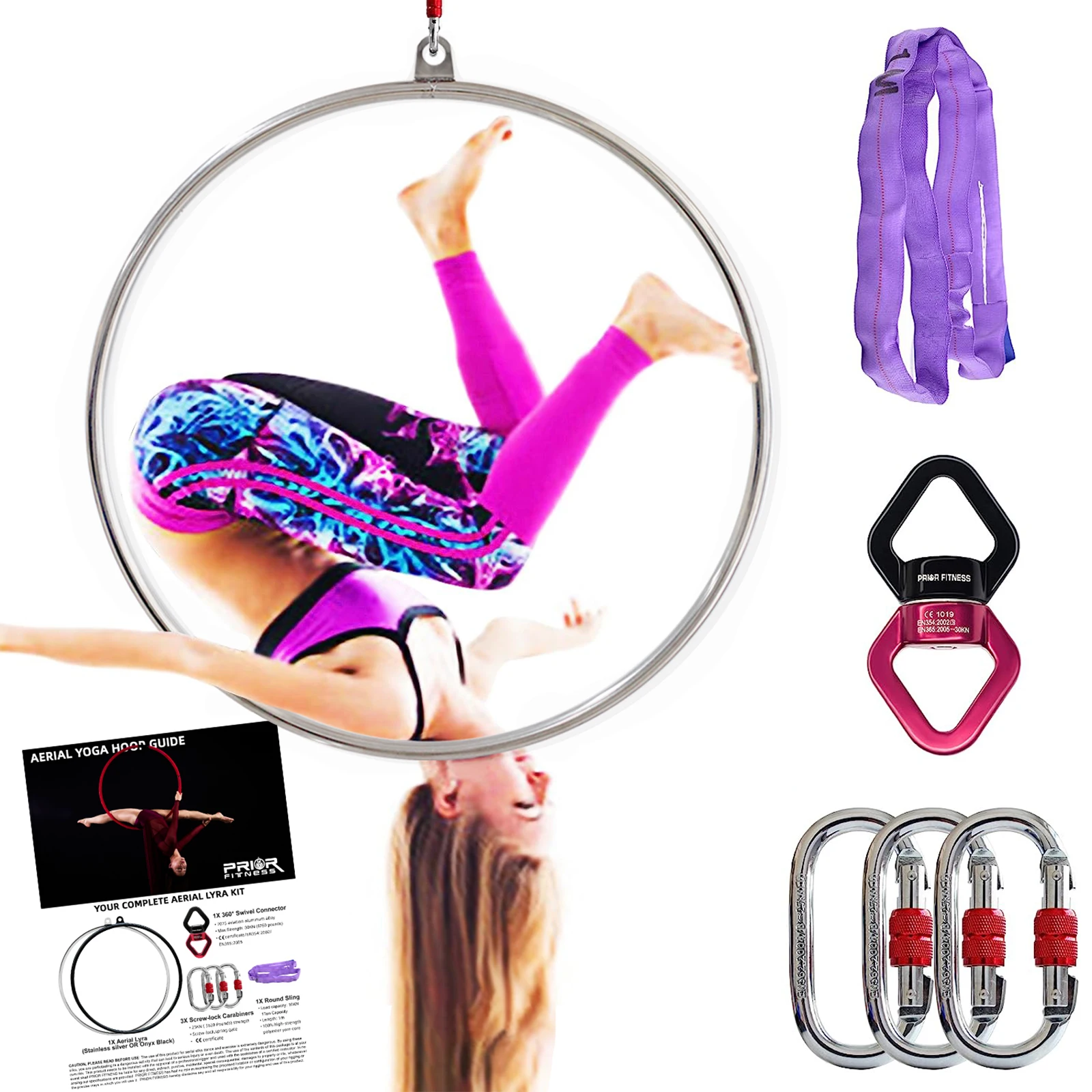 Silver Aerial Hoop Set, Single Point Yoga Hoop Fitness Equipment ...