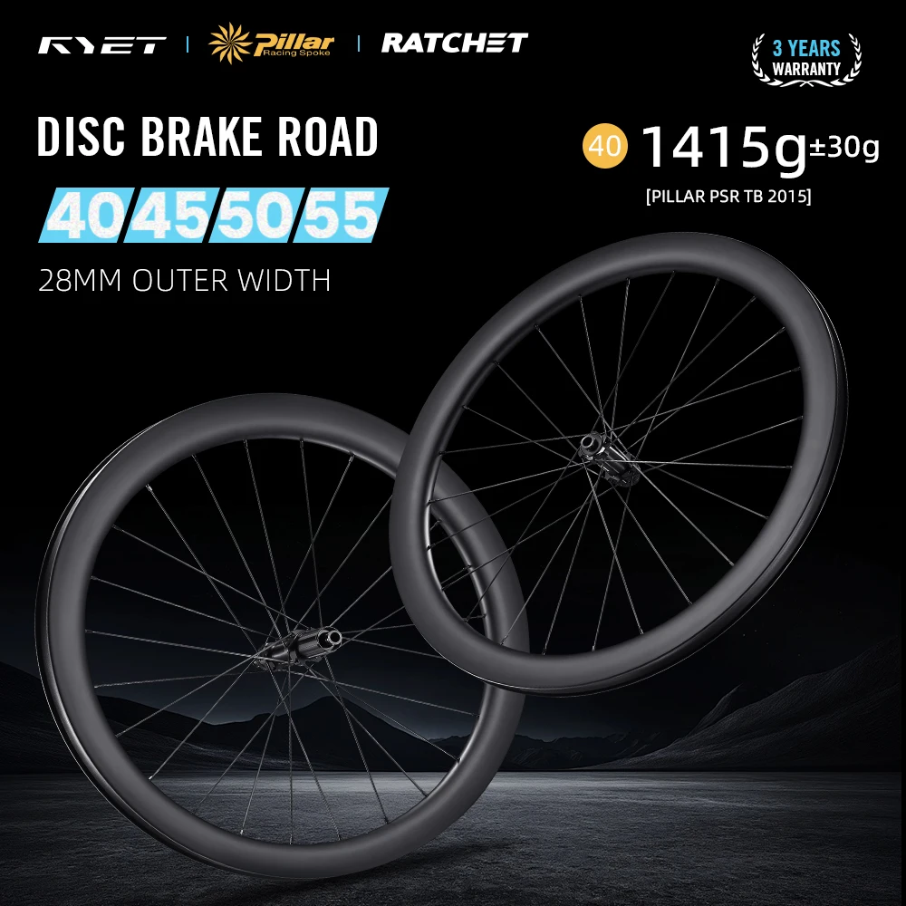 RYET Carbon Road Bike Wheelset Dis Brake Hubs Ceramic Wheels Tubless ...