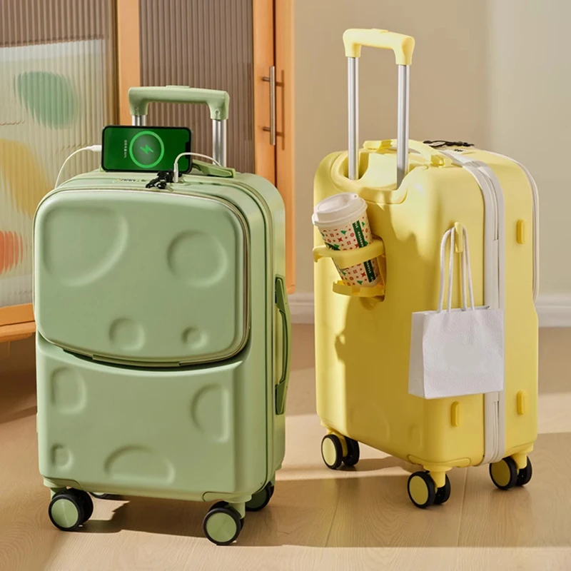 2024-New-front-opening-cabin-luggage-with-USB-cup-holder-girl-suitcase ...
