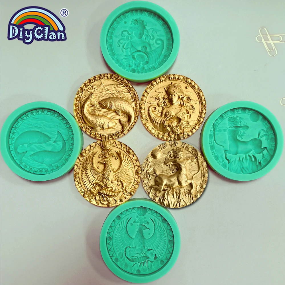 Twelve Constellations Gold Coin Model Baking Tool Cake Decorative Clay ...