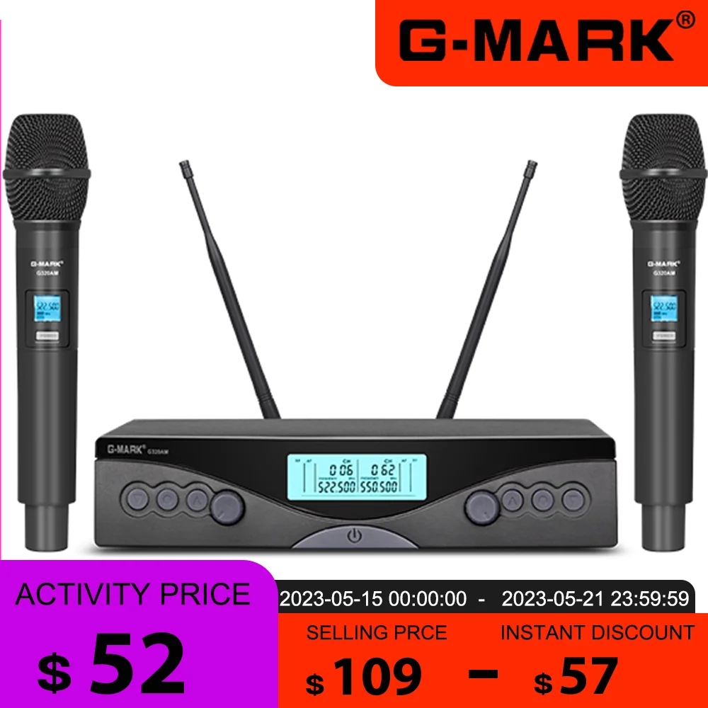 Microphon-Wireless-G-MARK-G320AM-Karaoke-Microphone-UHF-2-Channels ...