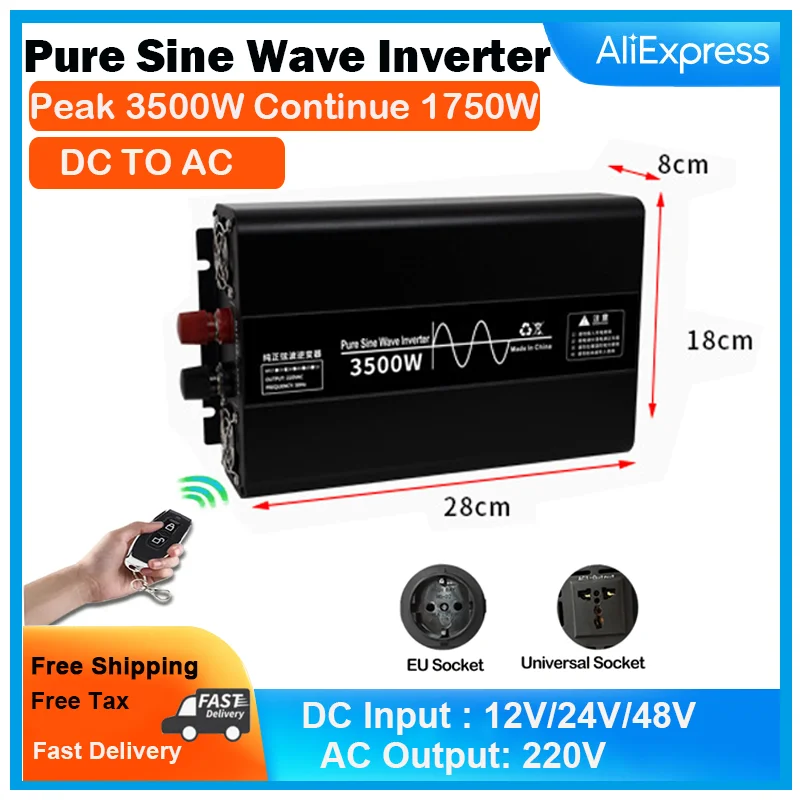 Pure Sine Wave 3500W Inverter Solar Remote Control Switching Power ...