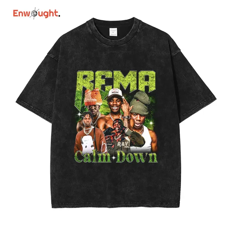 Rema-T-Shirt-Hip-Hop-Rapper-Calm-Down-Vintage-Washed-Tops-Tees ...