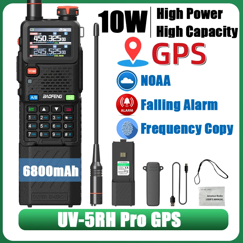 Baofeng UV-5RH PRO GPS Walkie Talkie APRS 6800mAh Tipo-C Alarme de ...