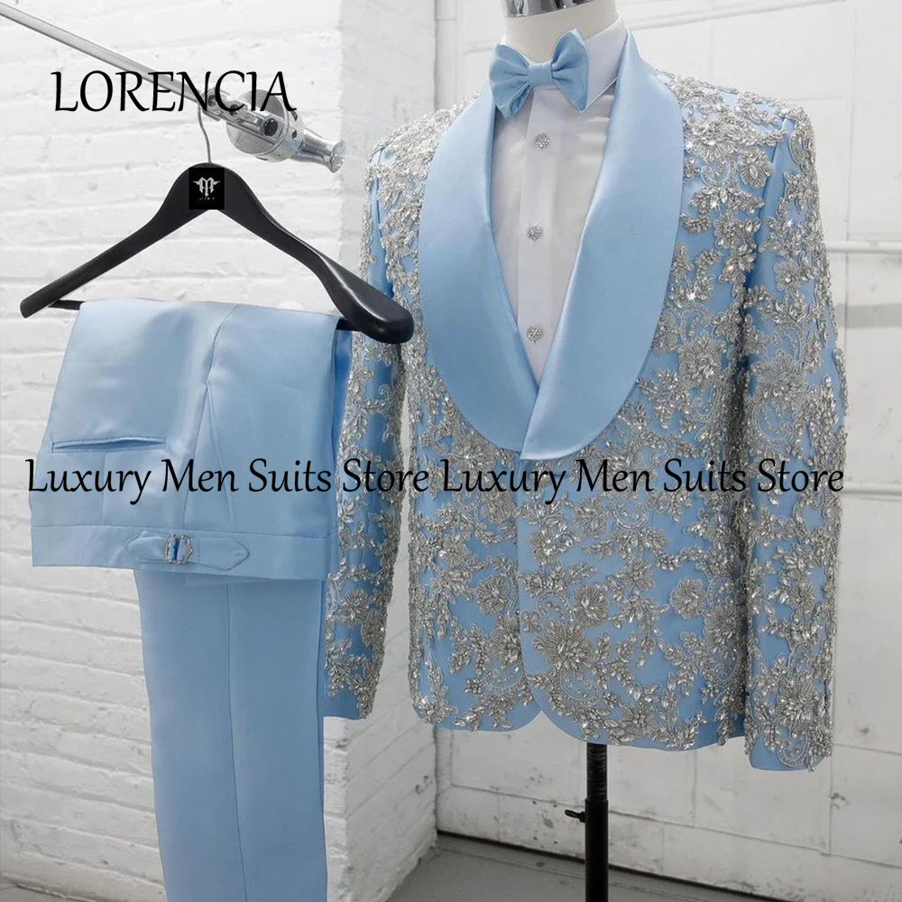 Luxury Rhinestone Suit for Men 2 Piece Single Breasted Wedding Party ...