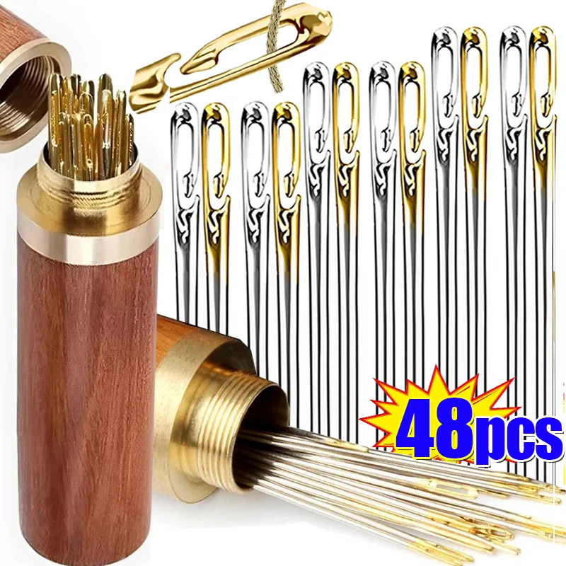 12-36-48Pcs-Sewing-Needles-Multi-size-Side-Opening-Stainless-Steel ...