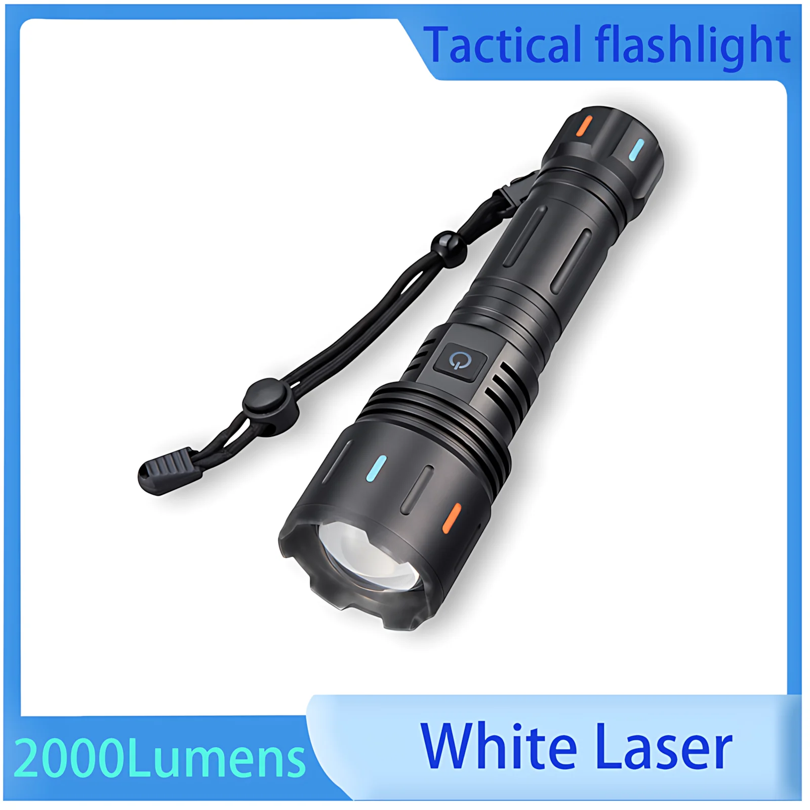 2000 Lumens White Laser Tactical Flashlight 30W, 1500m Beam Distance, 5 ...