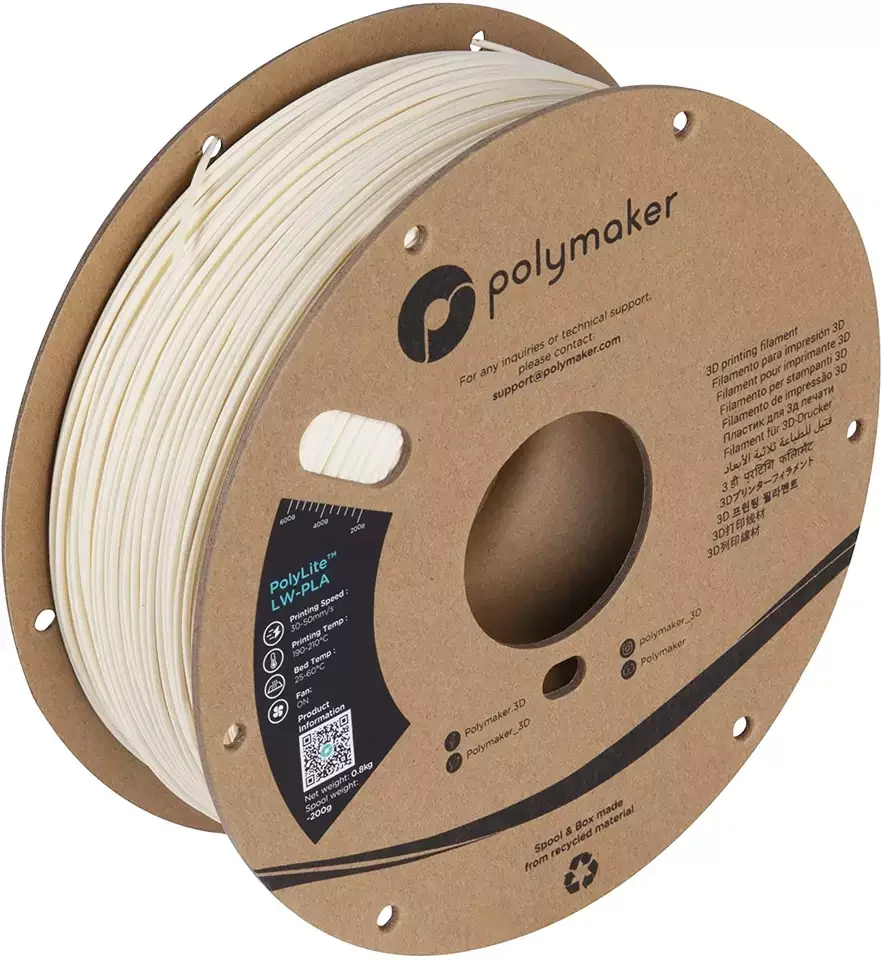 Polymaker-PLA-PolyLite-LW-PLA-3D-Filament-Cardboard-Spool-Low-Density ...