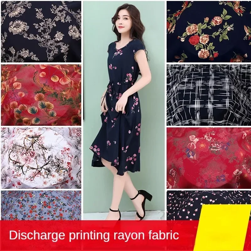 Discharge-Printing-Rayon-Fabric-Summer-By-The-Meter-for-Dresses-Clothes ...