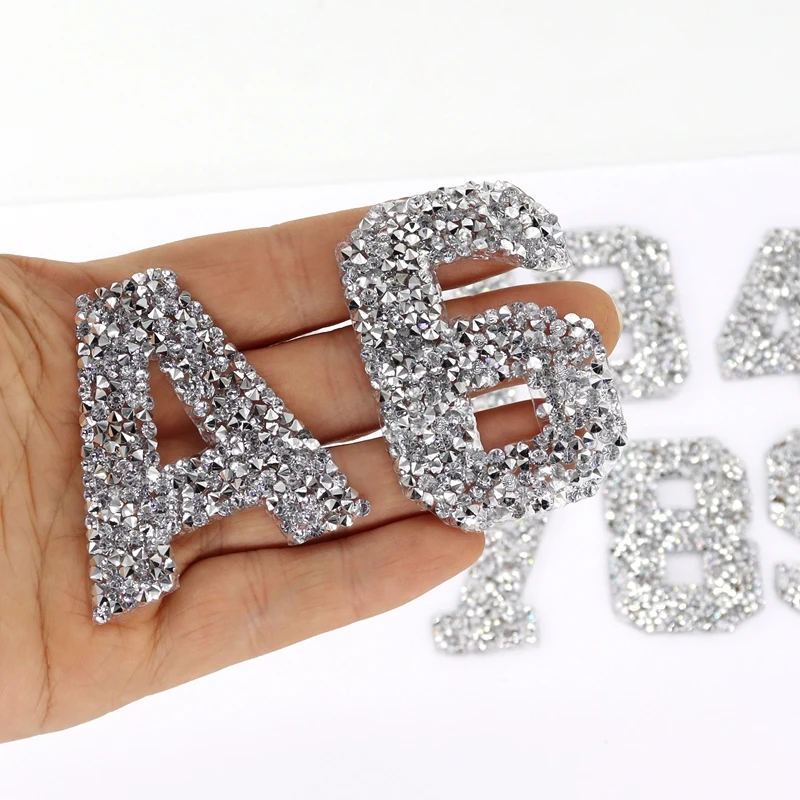 1PC Rhinestone Silver Alphabet Letter Number Embroidered Iron On For ...