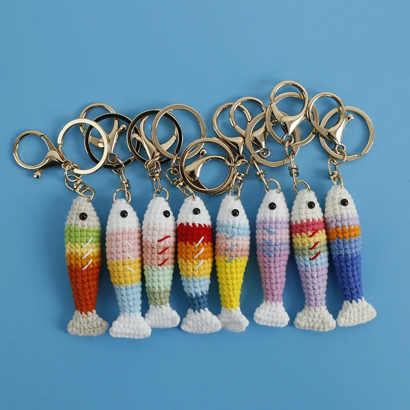 Wool Hook Knitted Rainbow Fish Keychain Hand woven Key Ring Pendant ...