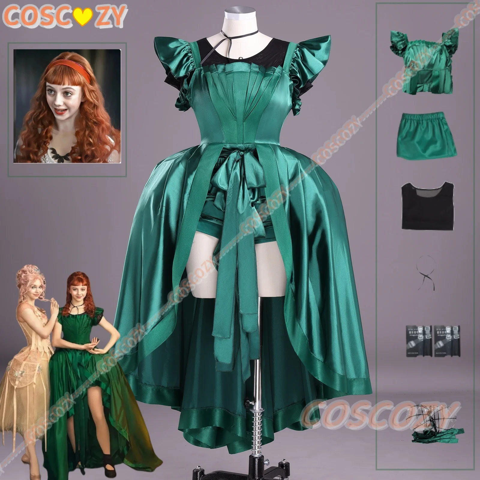 Newly Agnes Cosplay Costume Wig Gala Gown Party Enid Agnes Green Dress ...