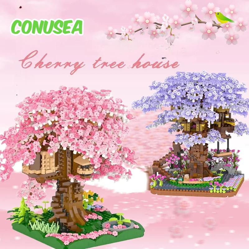 Sakura-Tree-House-Model-Succulents-Cherry-Blossom-Constructor-Set-City-Micro-Building-Block ...