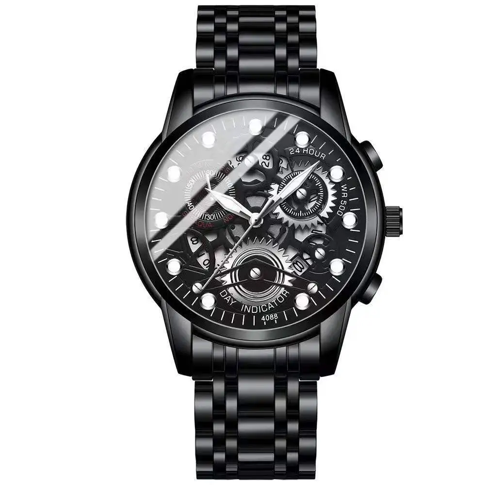Black-Men-S-Creative-Skeleton-Watch-Alloy-Case-Stainless-Steel-Strap ...