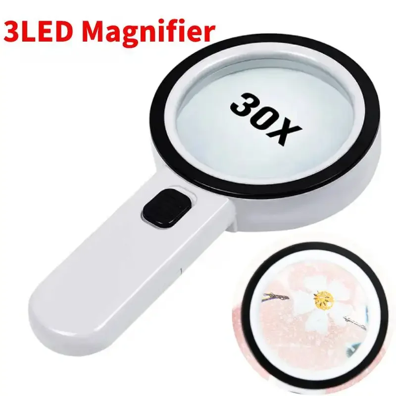 30X-Handheld-Magnifier-Independent-Lighting-Design-3LED-Double-Glass ...