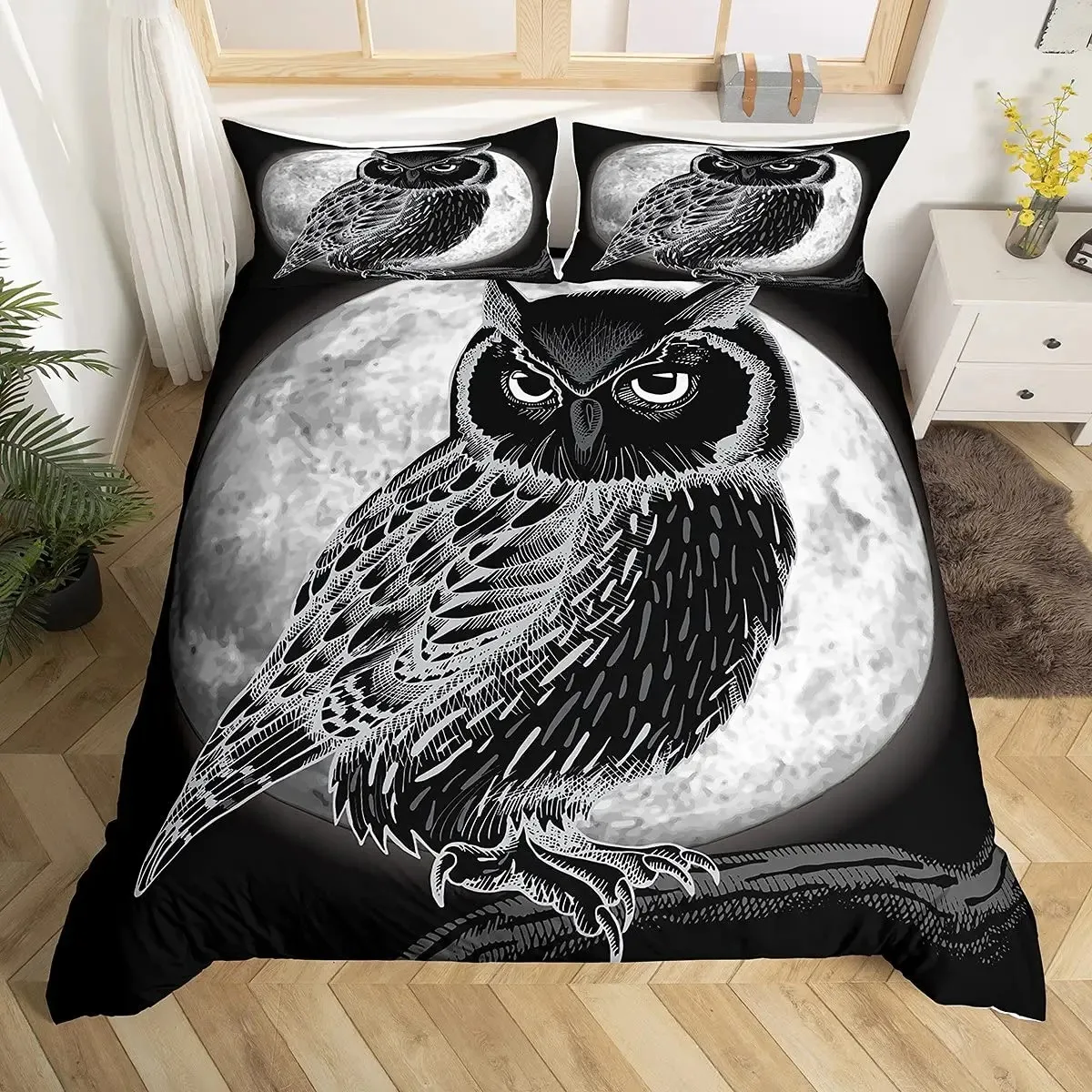 Owl-Duvet-Cover-Set-3D-Boho-Owl-Bedding-Set-Boho-Exotic-Style-Comforter ...