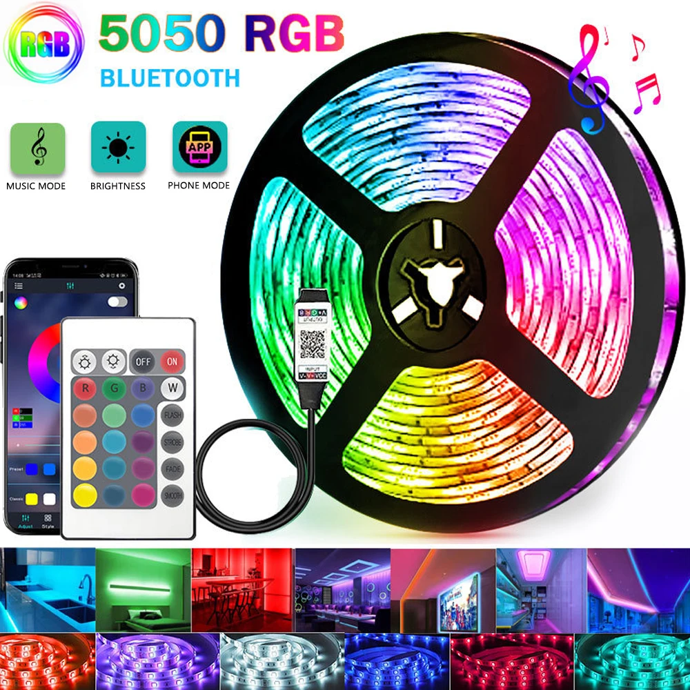 Flex-vel-LED-Strip-Lights-para-decora-o-do-quarto-RGB-Bluetooth-USB-l ...