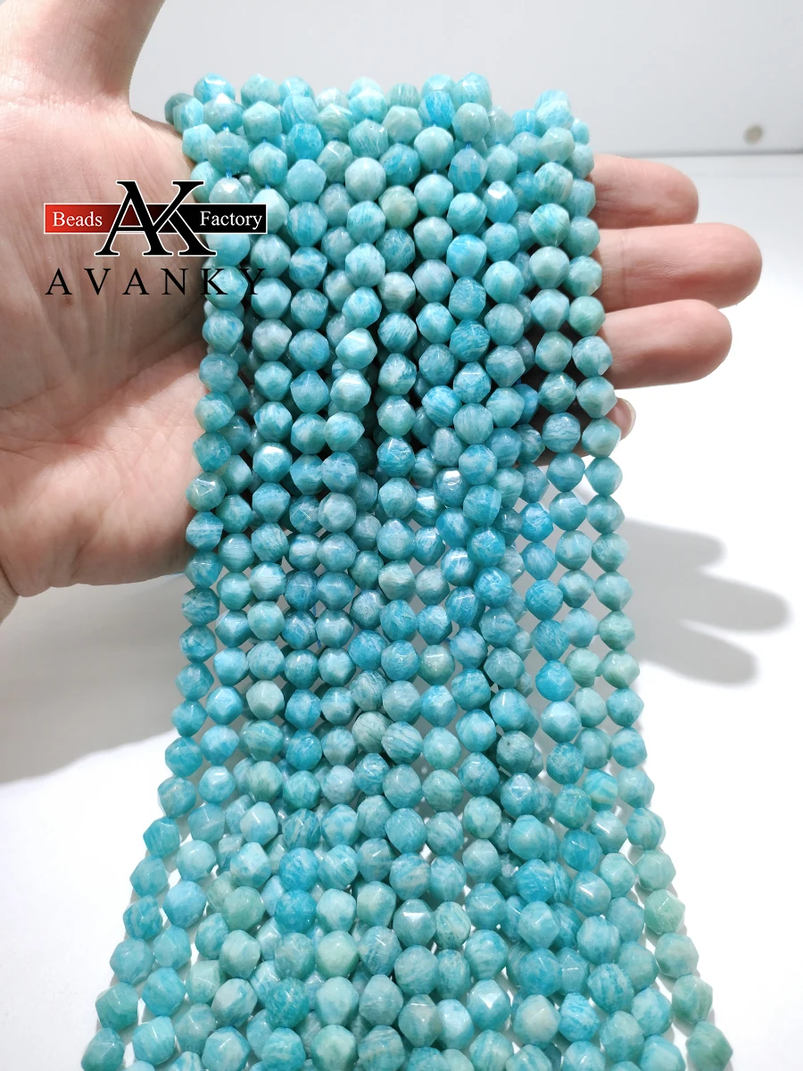 Natural-Amazonite-Round-Tianhe-Stone-Crystal-Beads-Faceted-Loose-Spacer ...